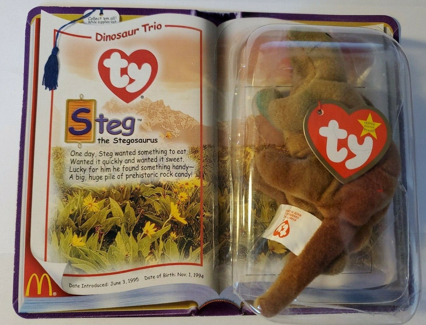 McDonald's 2000 Ty Dinosaur Trio Steg The Stegosaurus Teenie Beanie ...