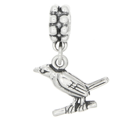 Sterling Silver Wren Bird Sitting on a Branch Dangle Bead Charm | eBay