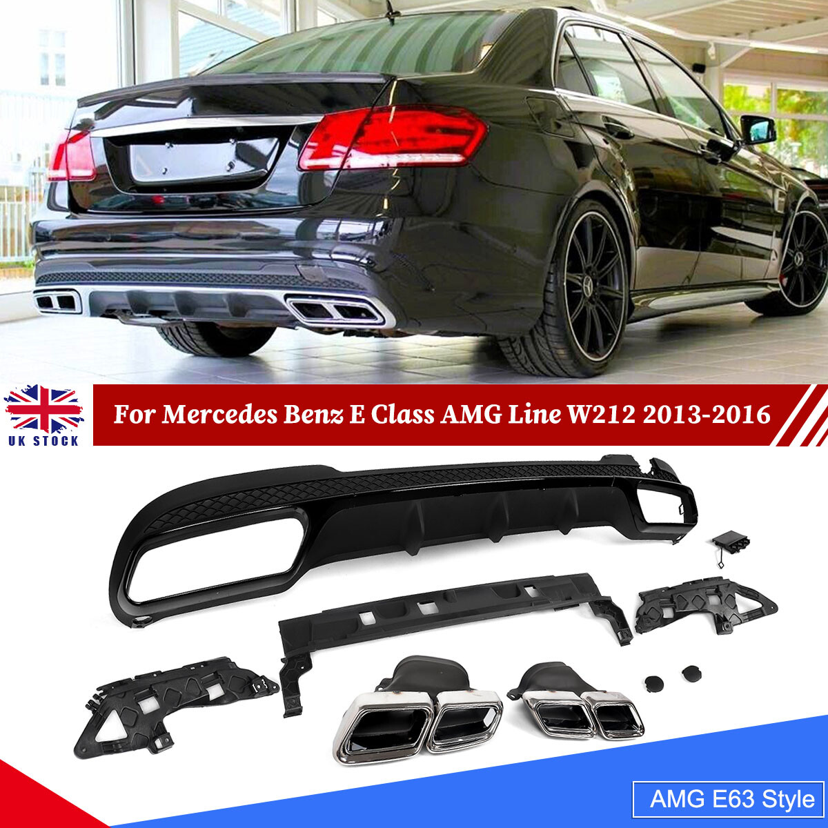 E63 Style Rear Bumper Diffuser For Mercedes W212 AMG E220 2013-2016 w ...