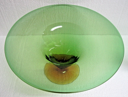 Blenko Large Glass Centerpiece 13.5" Green Amber Yellow Pedestal ...