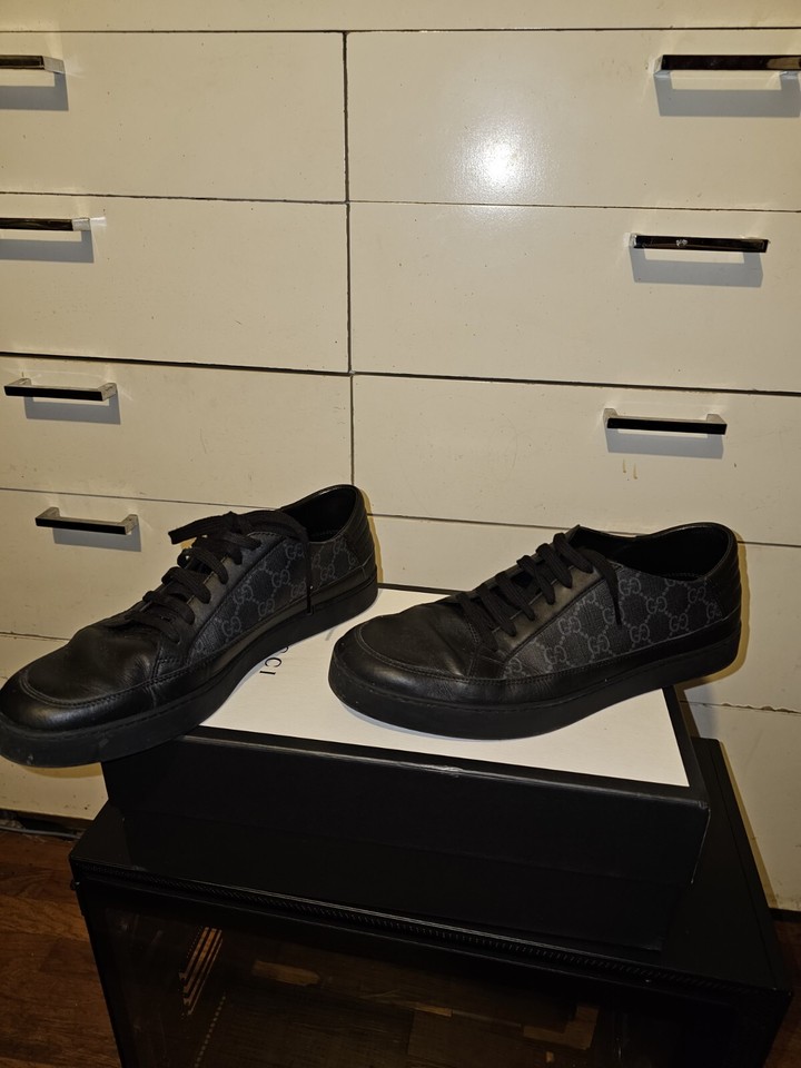 Gucci Shoes Men. Gg Supreme Common Black Leather Low Top Sneakers ...