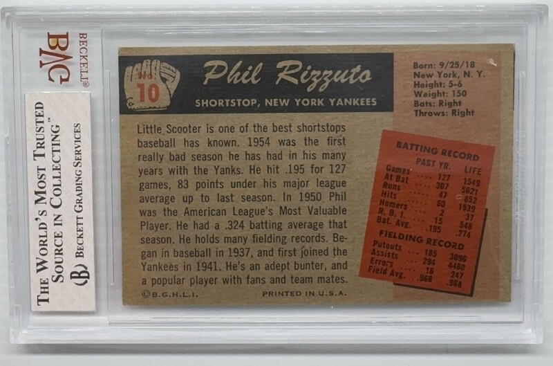 1955 Bowman Phil Rizzuto Rookie Card RC #10 BVG 5.5 EX HOF New York ...