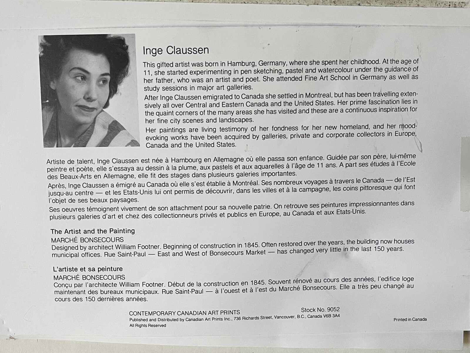 Vintage BONSECOURS MARKET Inge Claussen Signed Litho Canadian Art Card ...