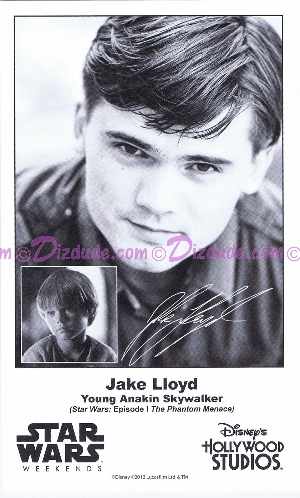 Disney Star Wars Weekends 2012 Jake Lloyd Pre-Signed Photo Anakin ...