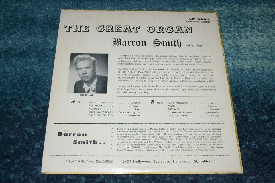 Barron Smith~The Great Organ~International Records~Organist~Cathedral ...
