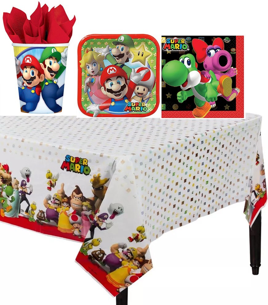 Super Mario Brothers Birthday Party Pack of 33~TableCover, Cups, Plates ...