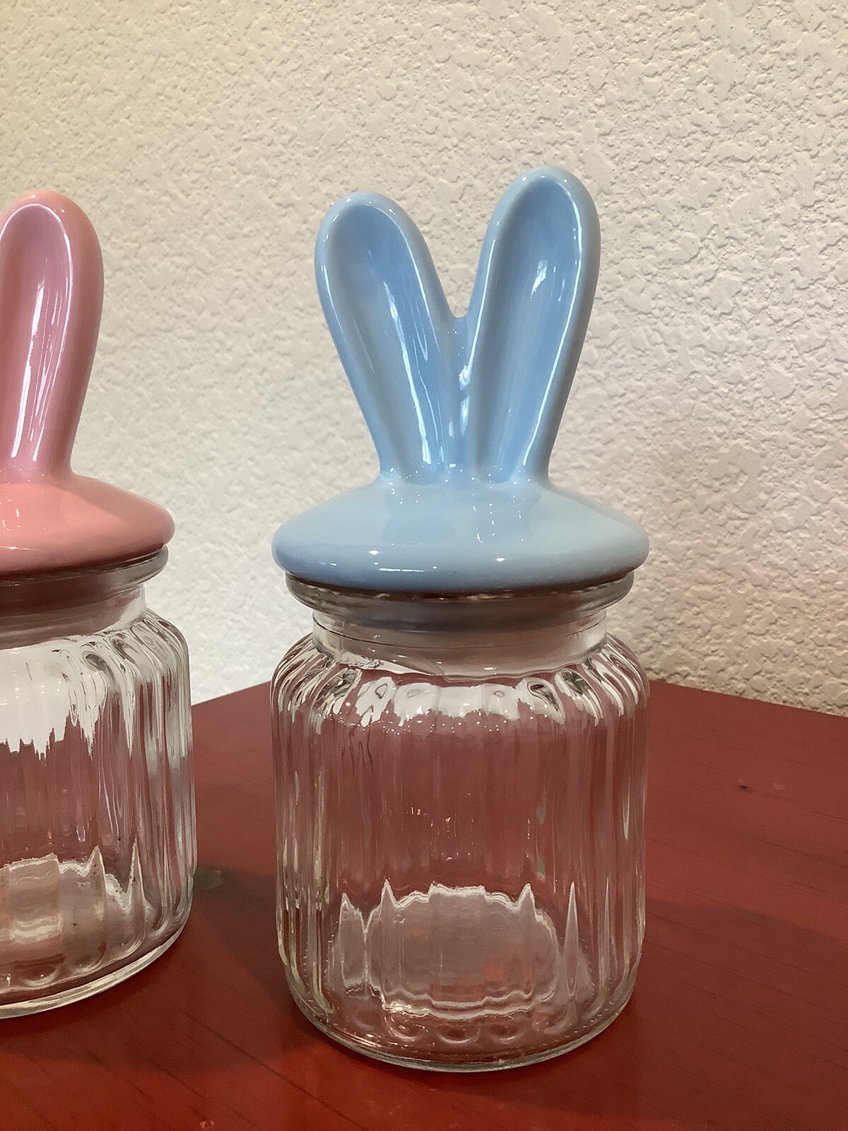 EASTER CANDY JARS Lot of 2 Glass Ceramic Bunny Ears Lids 7" in. Tall ...