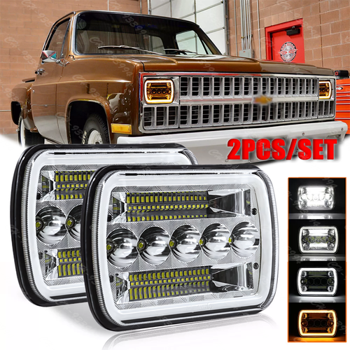 For Chevrolet C10 C20 C30 1981-1986 Pair 7x6" 5x7 LED Headlights Hi/Lo ...
