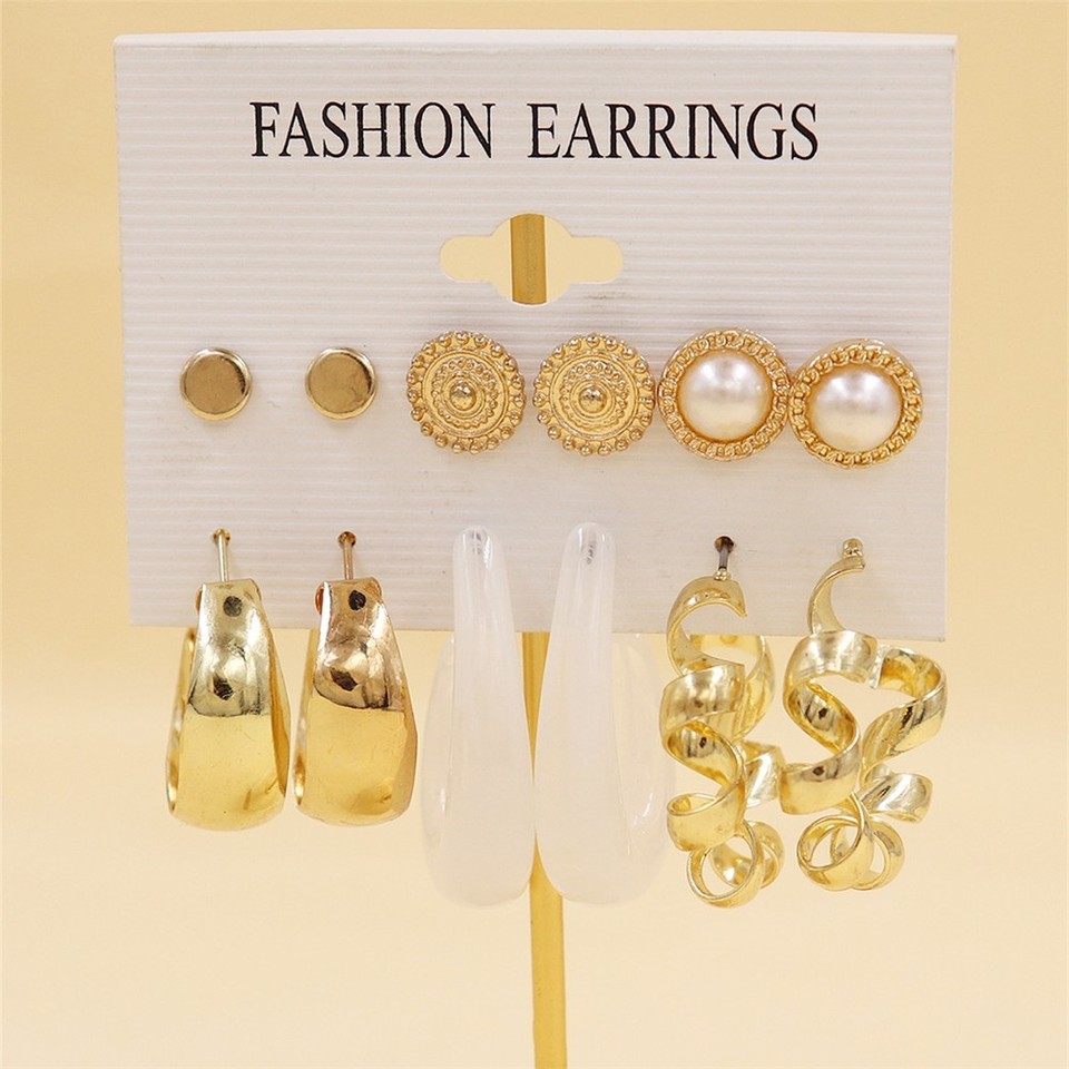 Metal Circle Pearl Earrings Set Stylish Lightweight Accessories for ...