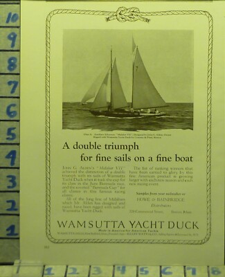 1926 WAMSUTTA SCHOONER SAIL BOAT ALDEN MALABAR VII NAUTICAL VINTAGE AD ...