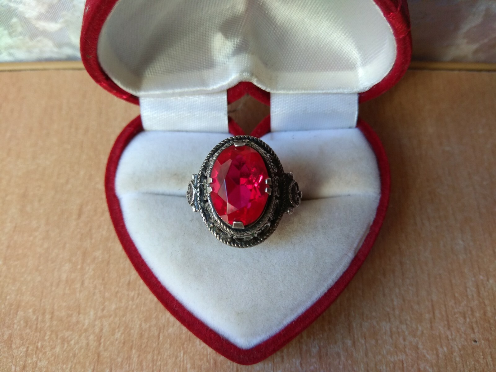 RARE Vintage old Elegant red stone ring SILVER 875 stamp USSR ANTIQUE ...