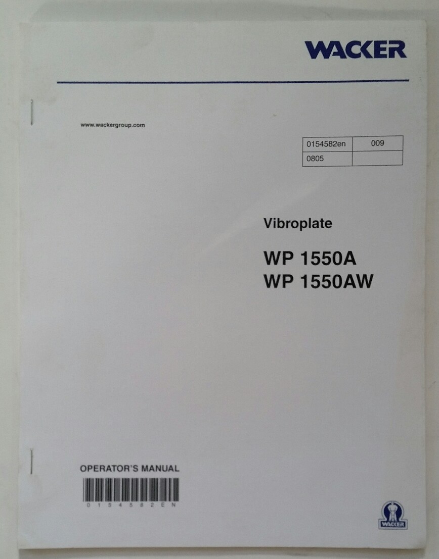WACKER WP 1550A 1550AW VIBROPLATE COMPACTOR OPERATION & MAINTENANCE ...