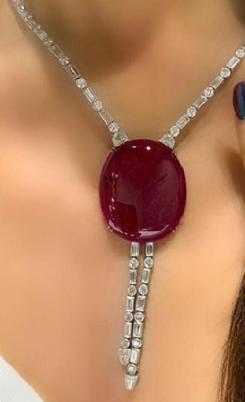 Huge Oval Cabochon Lab Ruby Necklace 925 Silver Extraordinary Piece Hig Jewelry | eBay