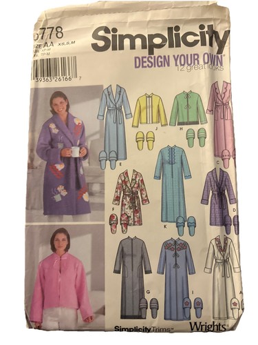 SIMPLICITY 5778 WOMEN'S FRONT WRAP ROBE/SLIPPERS/JACKET PATTERN-UNCUT ...