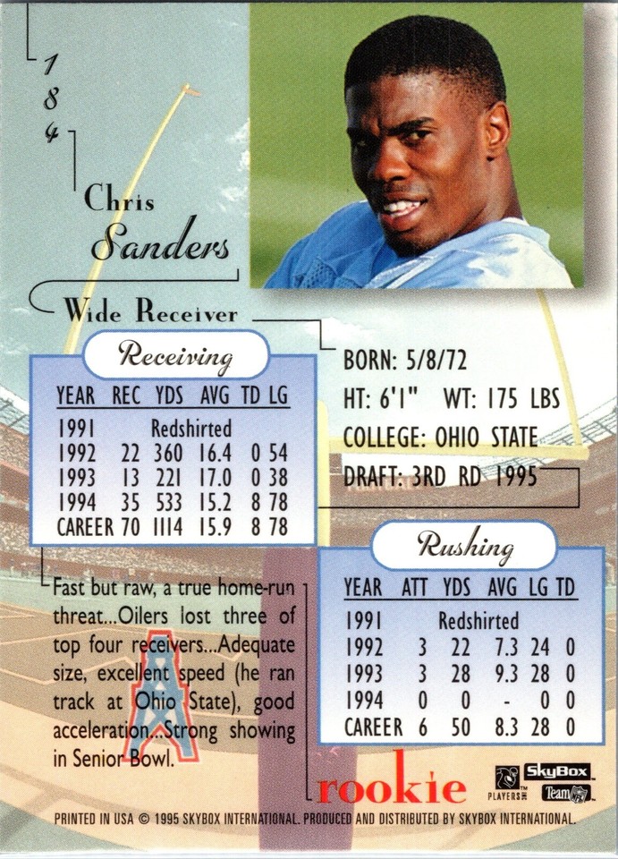 1995 Skybox Premium - Chris Sanders #184 (RC) | eBay