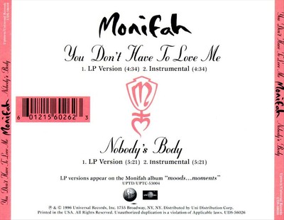 MONIFAH YOU DON'T HAVE TO LOVE ME/NOBODY'S BODY NEW CD 601215602623| eBay