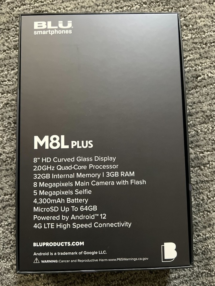 BLU M8L Plus 8" Android WIFI & Cellular Tablet 32GB Storage, 3GB RAM ...