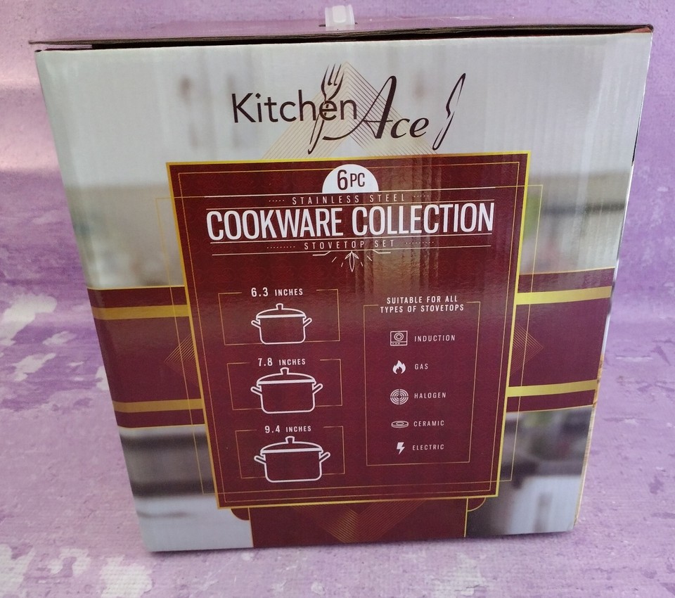 Red Cookware Set Stainless Steel Stovetop 6 PC Stockpots Glass Lids ...