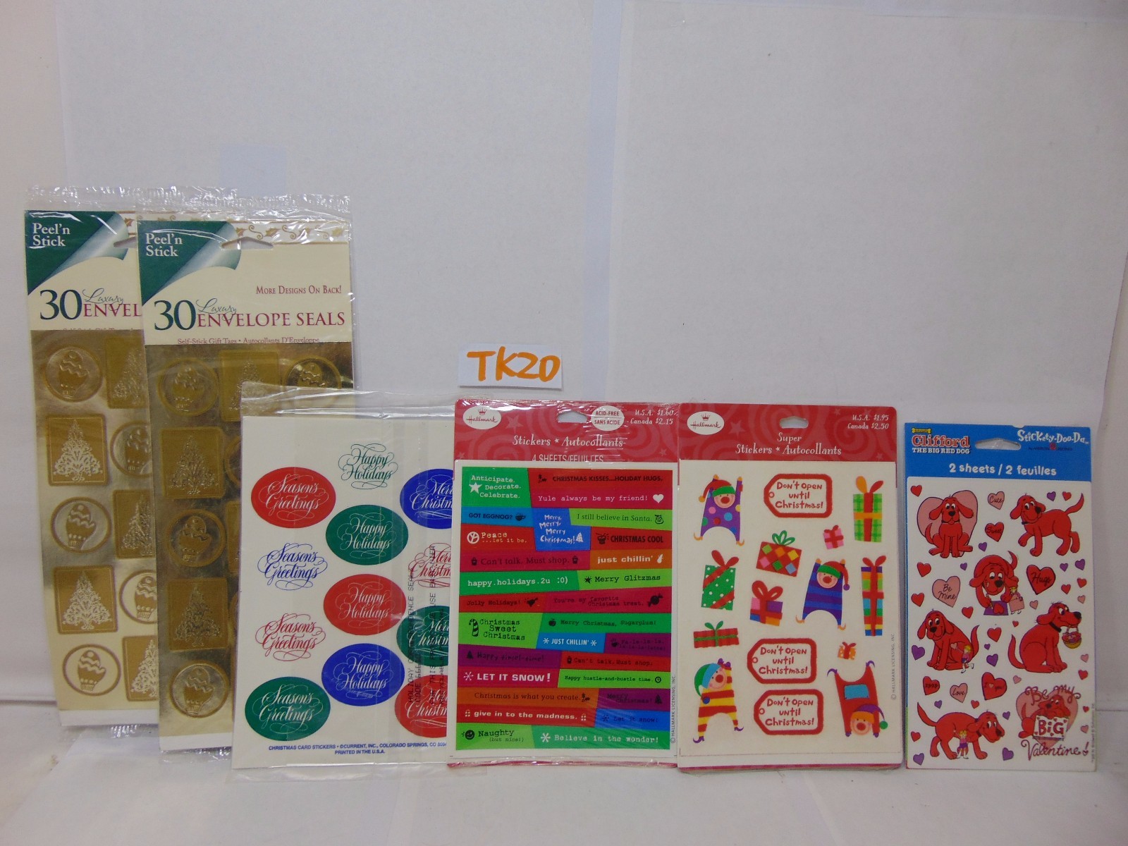 6 PACKAGES OF CHRISTMAS CARD SEALS HALLMARK-PLUS MARK GOLD-CLIFFORD ...