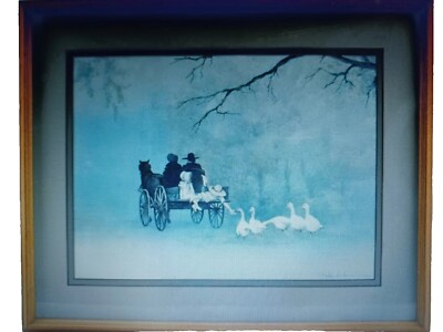 STEVE POLOMCHAK SIGNED LITHOGRAPH AMISH FEEDING GEESE FROM BUGGY OAK ...