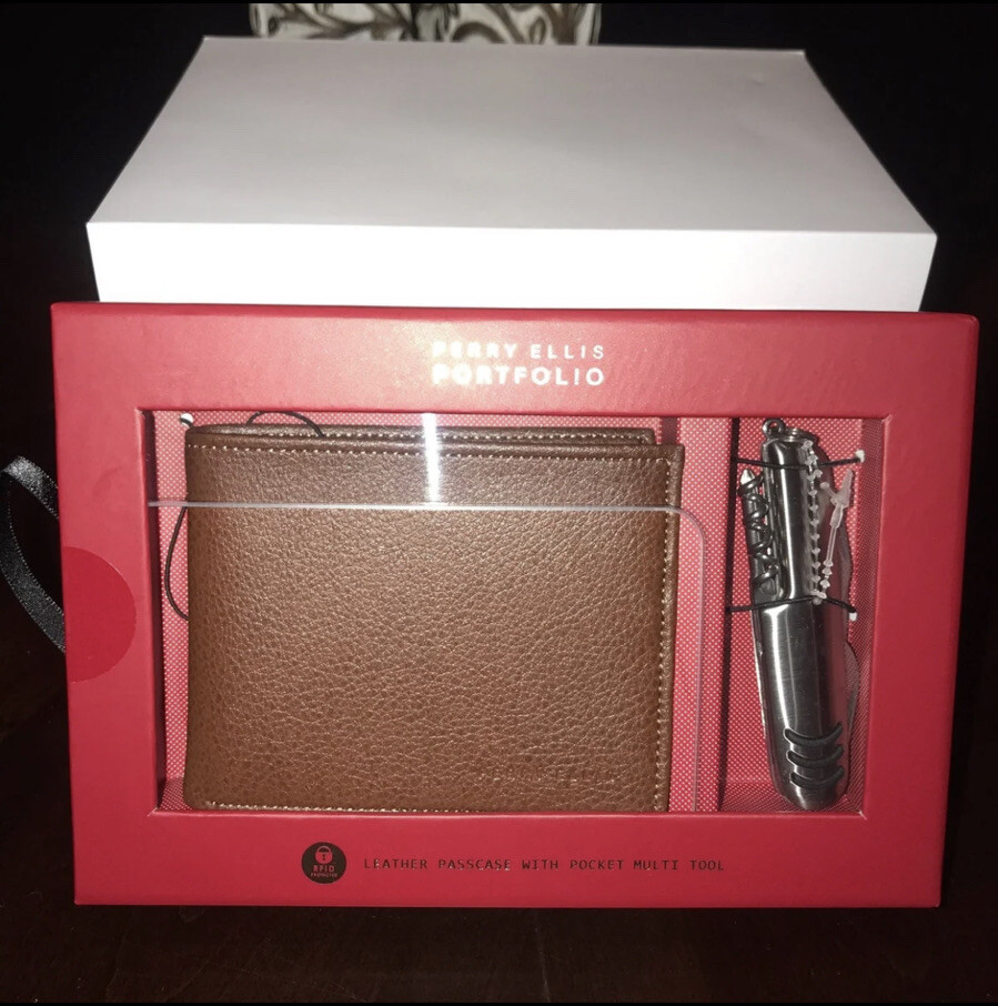 Perry Ellis Portfolio RFID Leather Passcase With Pocket Multi Tool for ...