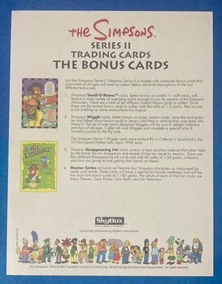 THE SIMPSONS SERIES II CARDS SELL SHEET ORIGINAL TYPE 3 SKYBOX 1994 | eBay