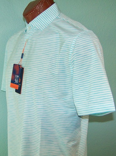 DONALD ROSS SPORT s/s Trimmer UPF 50 WICKING polo sz L FEEDER STRIPE ...