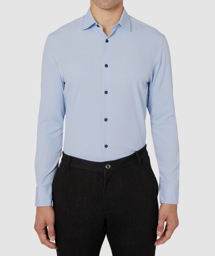 $70 Con.Struct Men's Blue Slim 4-Way Stretch Dress Shirt Size 14-14.5 ...
