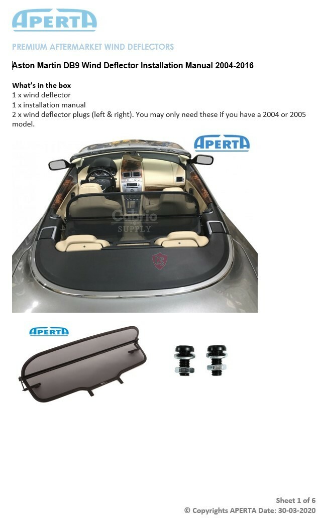 2004-2016 Aston Martin DB9 Volante Windstop Screen Draft-Stop WIND Wind ...