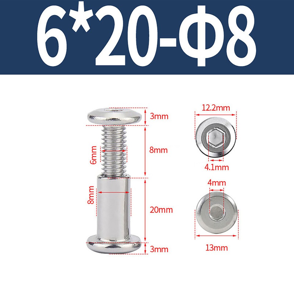 Furniture Connector Bolts & Cap Nuts Flat Head Allen Key Screws A2 ...