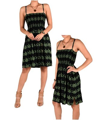 Women Marijuana Green Leaf Mini Skirt Dress Beach Cannabis Weed Blunt ...