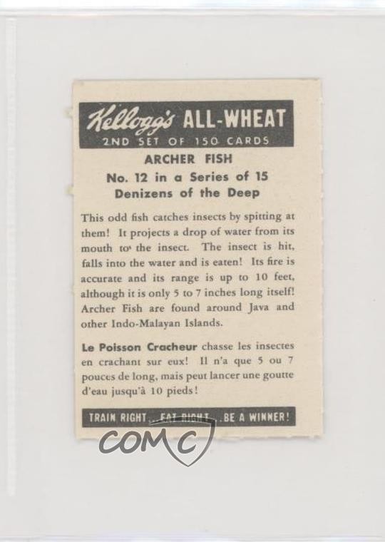 1946 Kellogg's All-Wheat Series 2 Denizens of the Deep Archer Fish #12 ...