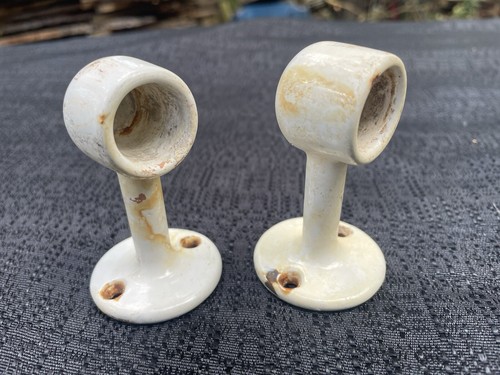 Antique Pair White Ceramic Post Type Towel Bar Rack Rod Holders ...