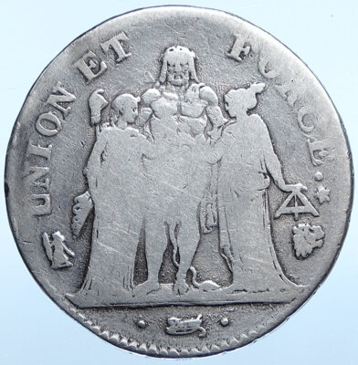 1798 L L'an 7 FRANCE Hercules NAPOLEON First Consul Silver 5 Francs ...
