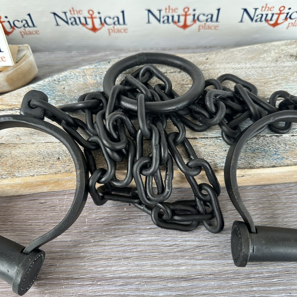 54" Iron Leg Shackles w/ Key, Old 1800s Style Chain Restraints, Heavy ...