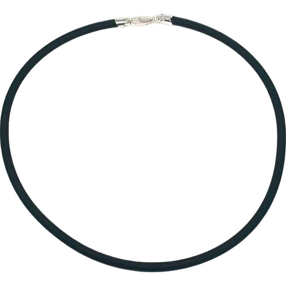 3 Black Rubber Cord Necklace 4mm 16" 925 Silver Clasp | eBay