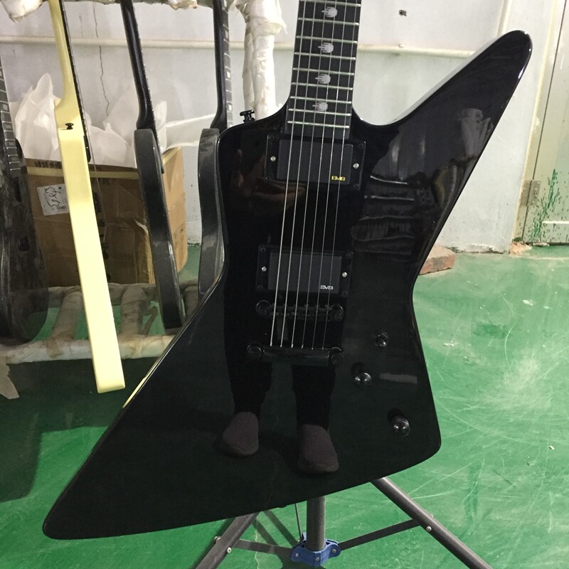 Black Explorer Electric Guitar Solid Black Hardware Black Fretboard HH ...