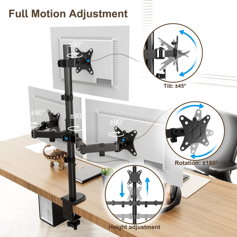 PUTORSEN Triple Monitor Arm, 30.5 inch Tall pole Triple Monitor Stand ...