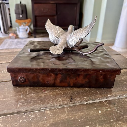 Jan Barboglio Brown Hammered Metal Bird Box Nickel Eagle Rectangular 9 ...