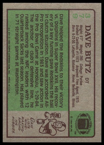 1984 Topps #379 Dave Butz Washington Redskins NM+ | eBay