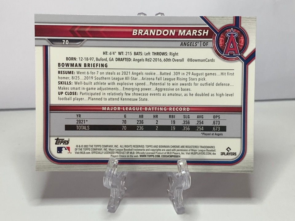 Brandon Marsh 2022 Bowman Chrome Rookie Card RC #70 Philadelphia ...