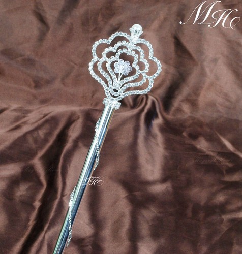 Flower Sceptre Wedding Rhinestone Double Side Scepter Wand Pageant ...