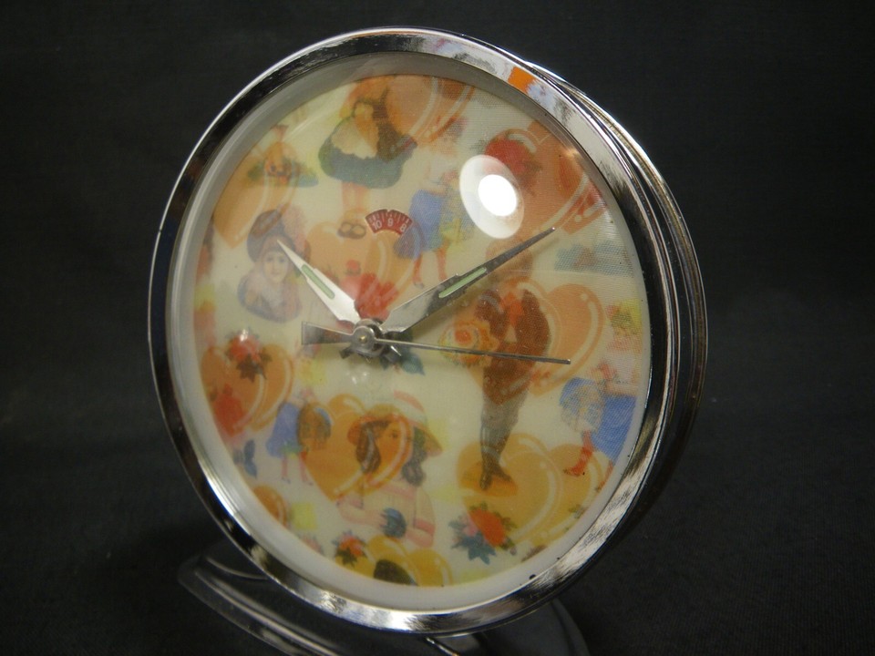 RARE VINTAGE CHINA SHANGHAI LENTICULAR FACE MECHANICAL DESK ALARM CLOCK ...
