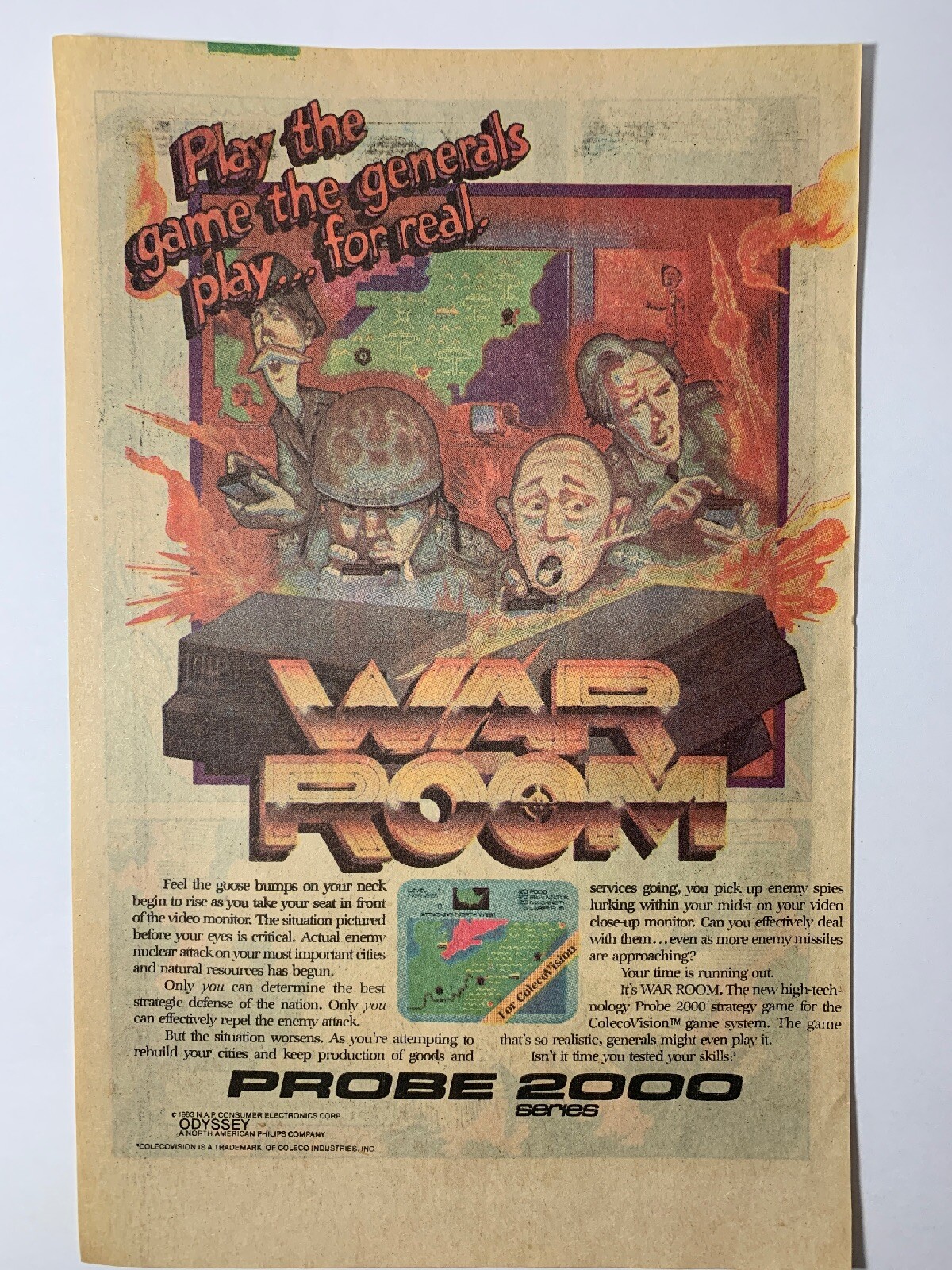 Rare Vintage 1983 War Room Probe 2000 Coleco Game Magazine Ad Paper ...