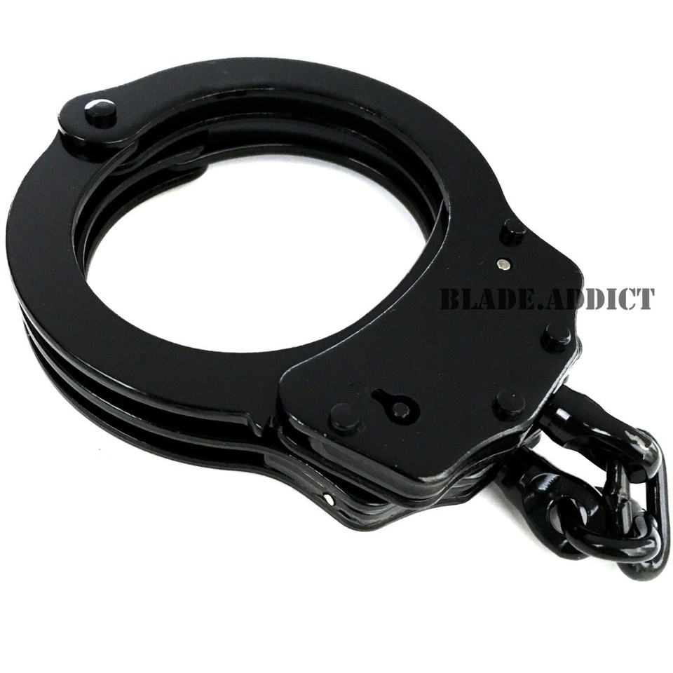 10x Professional Double Lock Black Steel Real Police Handcuffs + Keys ...