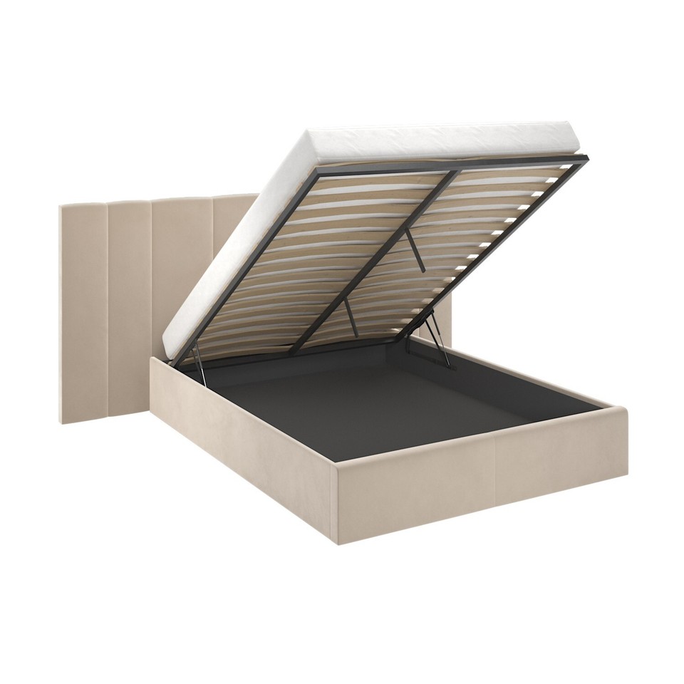 Beige Velvet Double Ottoman Bed with Wide Headboard - Iman IMN001D ...