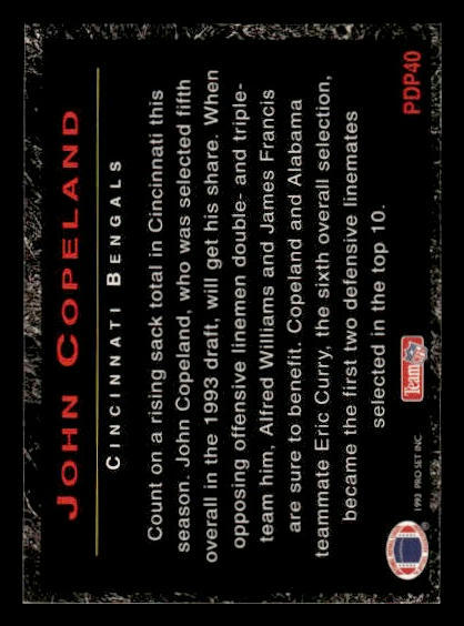 1993 Pro Set Power #PDP40 John Copeland Draft Picks Cincinnati Bengals ...