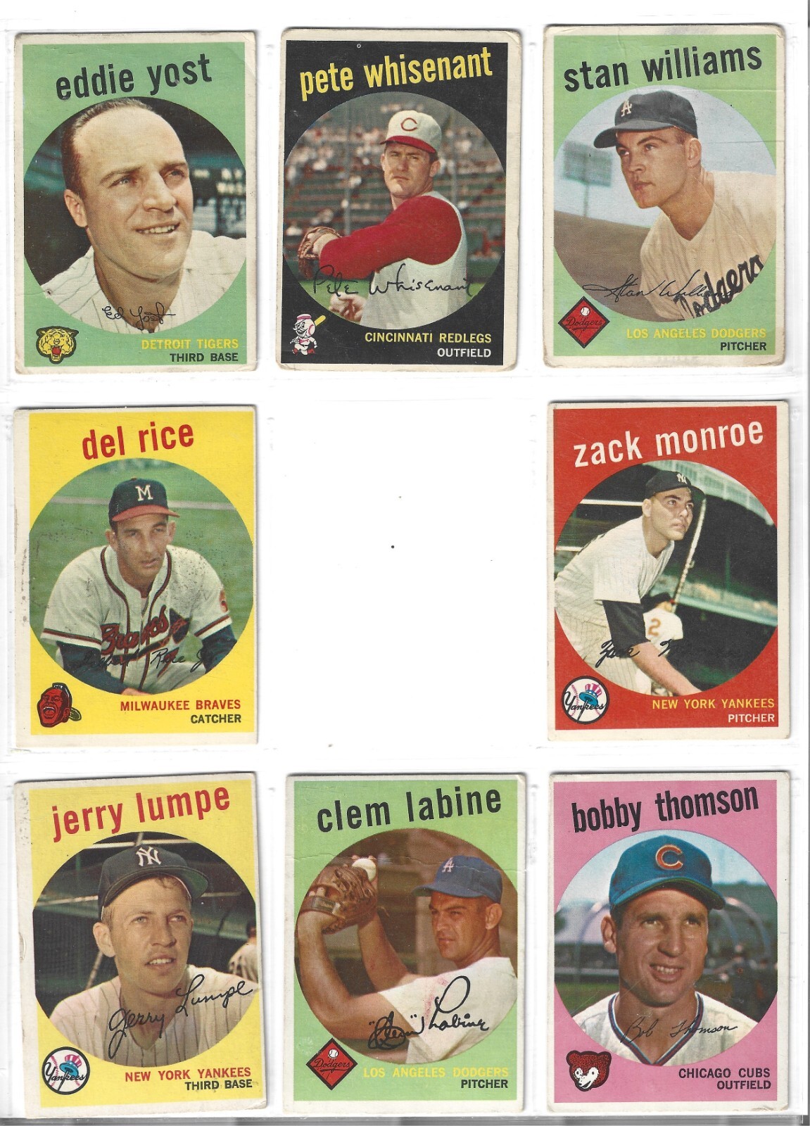 1959 TOPPS BASEBALL STARTER SET LOT-8 DIFF MID GRADE NICE L@@K | eBay