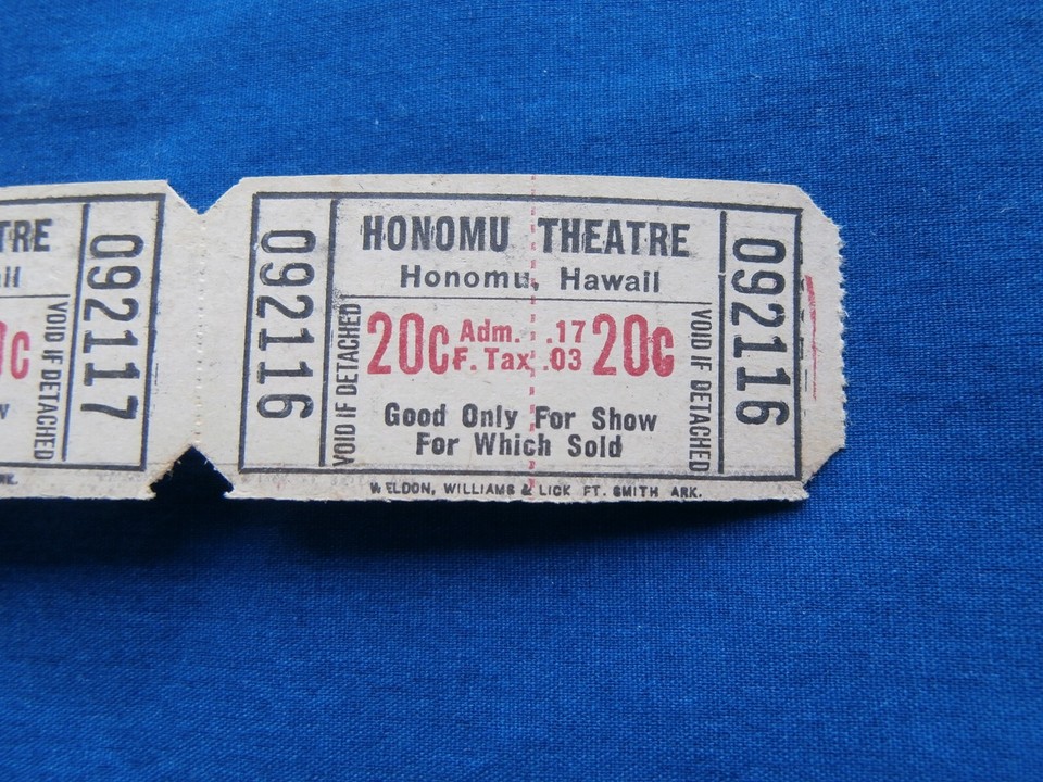 Vintage Honomu Theatres .20 Cents Tickets (Strip of 4) Drive-In Movie ...