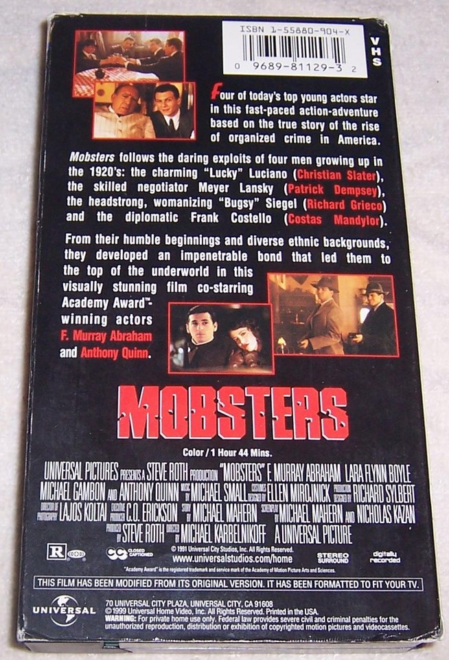 Mobsters VHS Video Christian Slater Patrick Dempsey 96898112932 | eBay